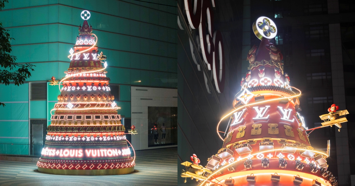 台灣首座LV聖誕樹空降台北復興SOGO！巨型10公尺包夢幻包包聖誕樹絕對要朝聖！ ｜ POPO筆記